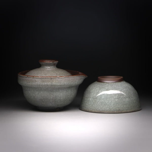 Snowflake crackle glazed shibo & cup set 100ml B - The Jade Leaf