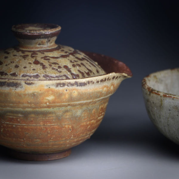 Ash glazed shibo & cup set 100ml C - The Jade Leaf